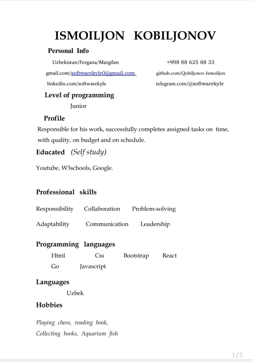 Ismoiljon Qobiljonov on LinkedIn: #openforjobs Ismoiljon Qobiljonov on LinkedIn: #openforjobs