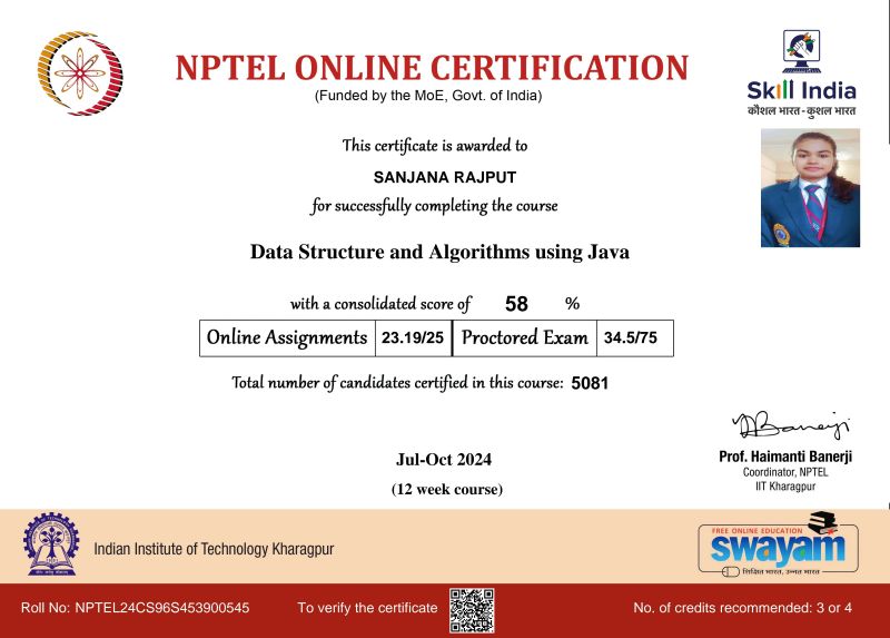 Sanjana Rajput on LinkedIn: #nptel #dsa #java #programming Sanjana Rajput on LinkedIn: #nptel #dsa #java #programming