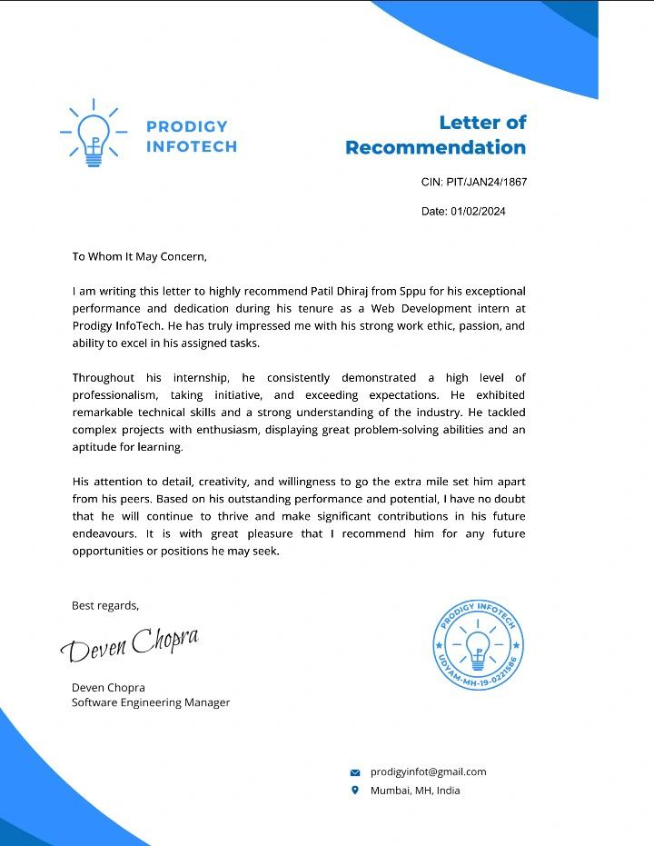 DHIRAJ PATIL on LinkedIn: #prodigyinfotech #internship #webdevelopment DHIRAJ PATIL on LinkedIn: #prodigyinfotech #internship #webdevelopment