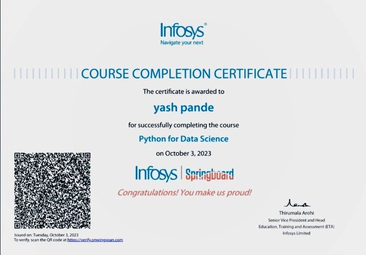 Yash Pande on LinkedIn: #infosysspringboard #python #datascience Yash Pande on LinkedIn: #infosysspringboard #python #datascience