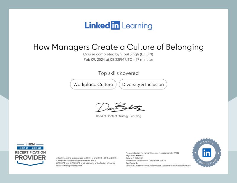 Vipul Singh on LinkedIn: Certificate of Completion Vipul Singh on LinkedIn: Certificate of Completion