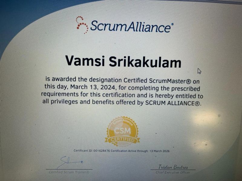 Completed scrum alliance | DR.vamsi krishna Completed scrum alliance | DR.vamsi krishna