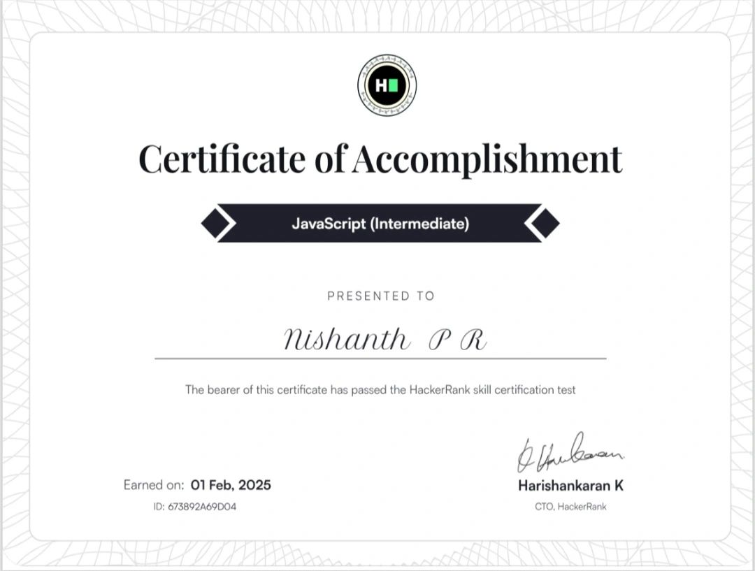 #javascript #webdevelopment #certification #coding | Nishanth P R #javascript #webdevelopment #certification #coding | Nishanth P R