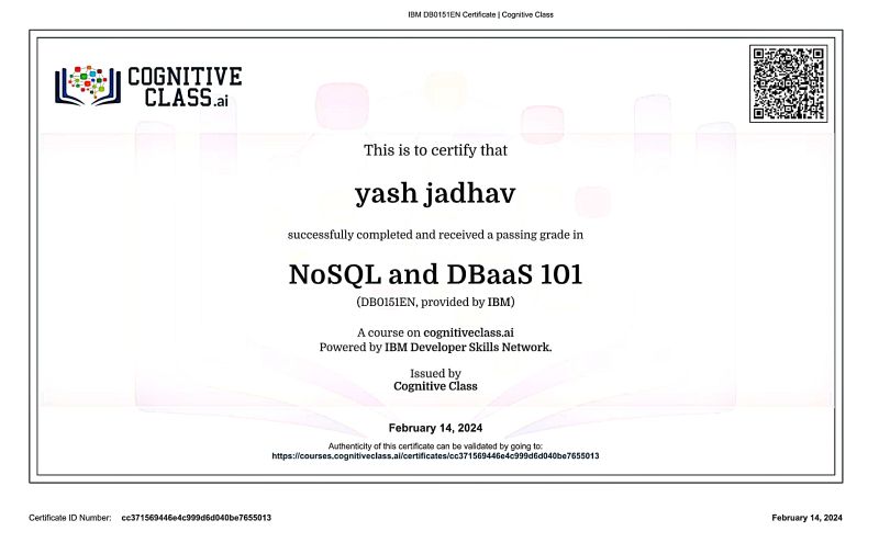#nosql #dbaas #ibm #certifiedprofessional | Yash Jadhav #nosql #dbaas #ibm #certifiedprofessional | Yash Jadhav