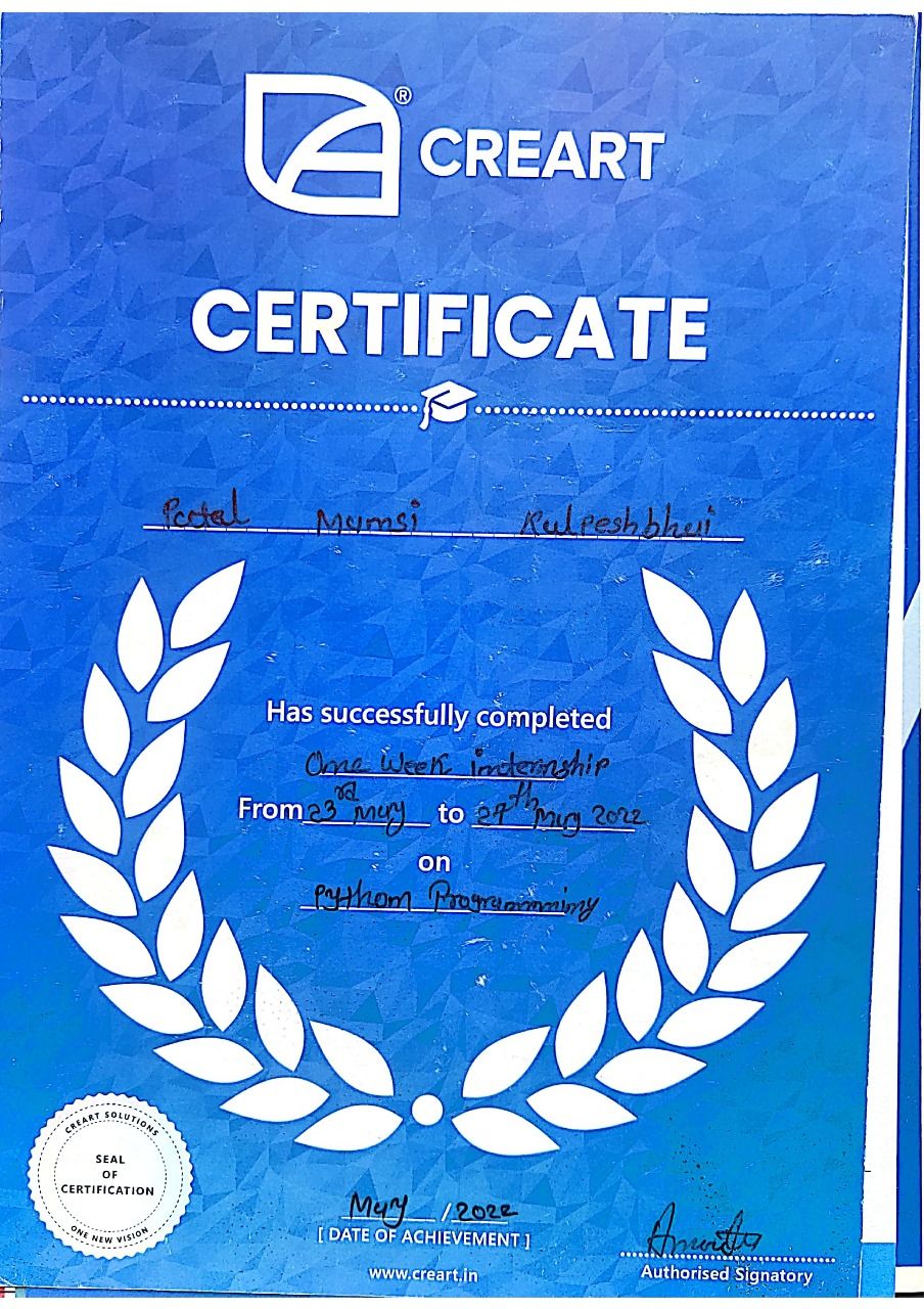 #python #internship #skilldevelopment #creart | manasi patel #python #internship #skilldevelopment #creart | manasi patel