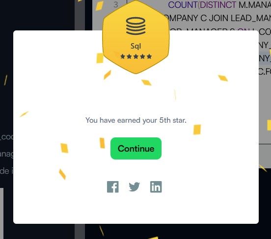 Fairouz Magdy on LinkedIn: Just earned my 5th star in SQL on HackerRank. Fairouz Magdy on LinkedIn: Just earned my 5th star in SQL on HackerRank.