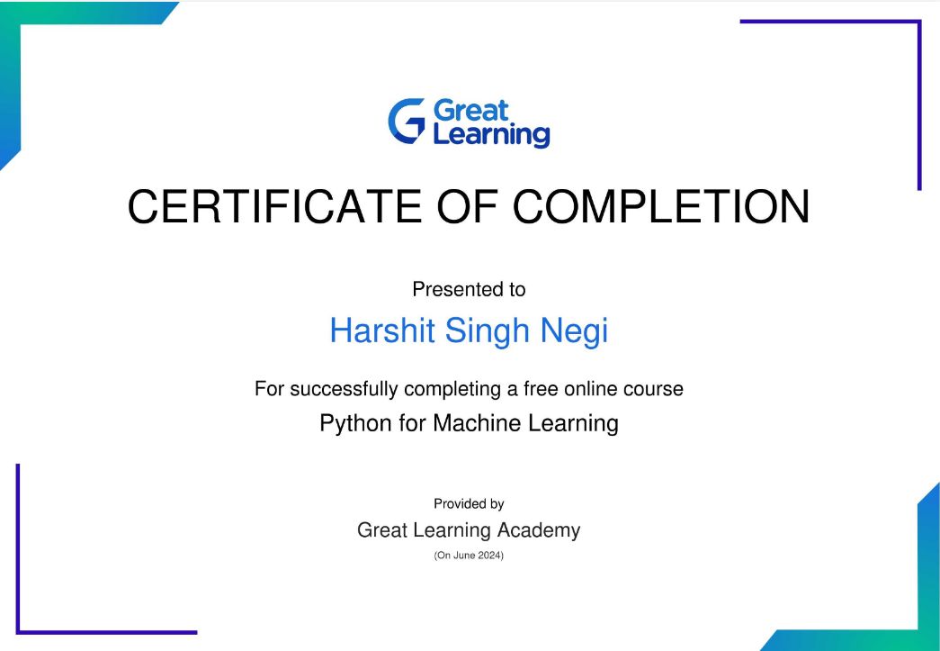 Completed Python course on data manipulation and model implementation ... Completed Python course on data manipulation and model implementation ...