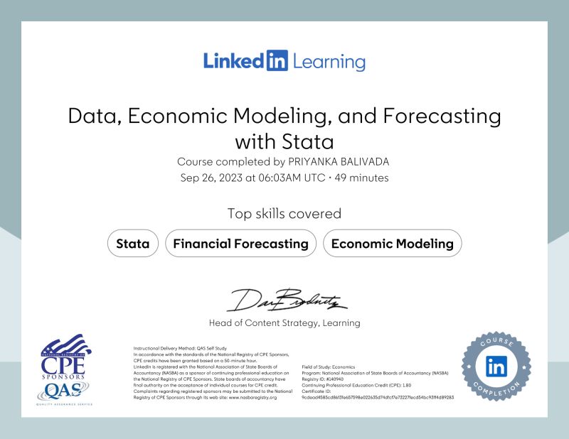 Priyanka Balivada on LinkedIn: Certificate of Completion Priyanka Balivada on LinkedIn: Certificate of Completion