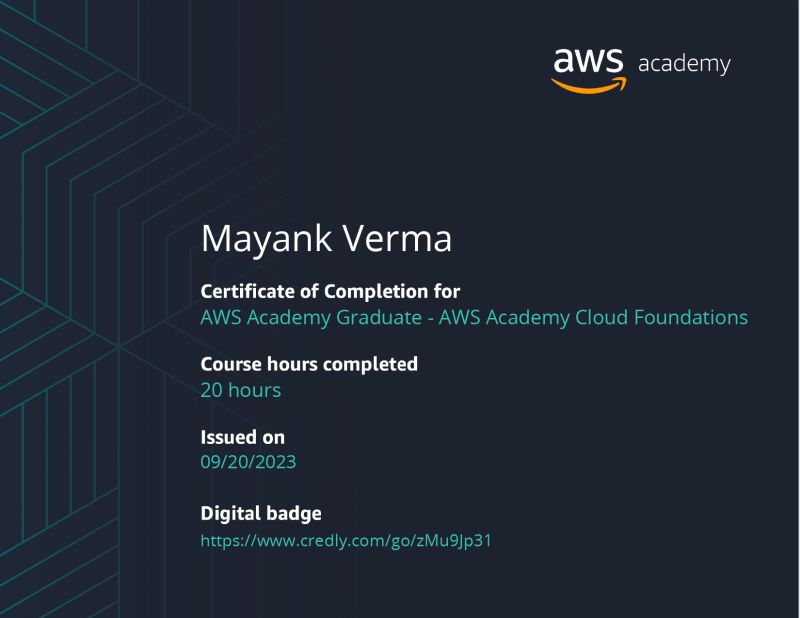 Mayank Verma on LinkedIn: #awsacademy #cloudfoundation #aws # ... Mayank Verma on LinkedIn: #awsacademy #cloudfoundation #aws # ...