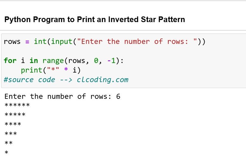 Day 38 Python Program to Print Inverted Star Pattern | Python Coding Day 38 Python Program to Print Inverted Star Pattern | Python Coding