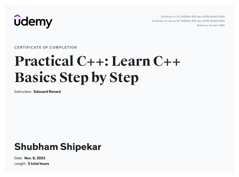 Shubham Shipekar on LinkedIn: #cplusplus #certificationcomplete Shubham Shipekar on LinkedIn: #cplusplus #certificationcomplete