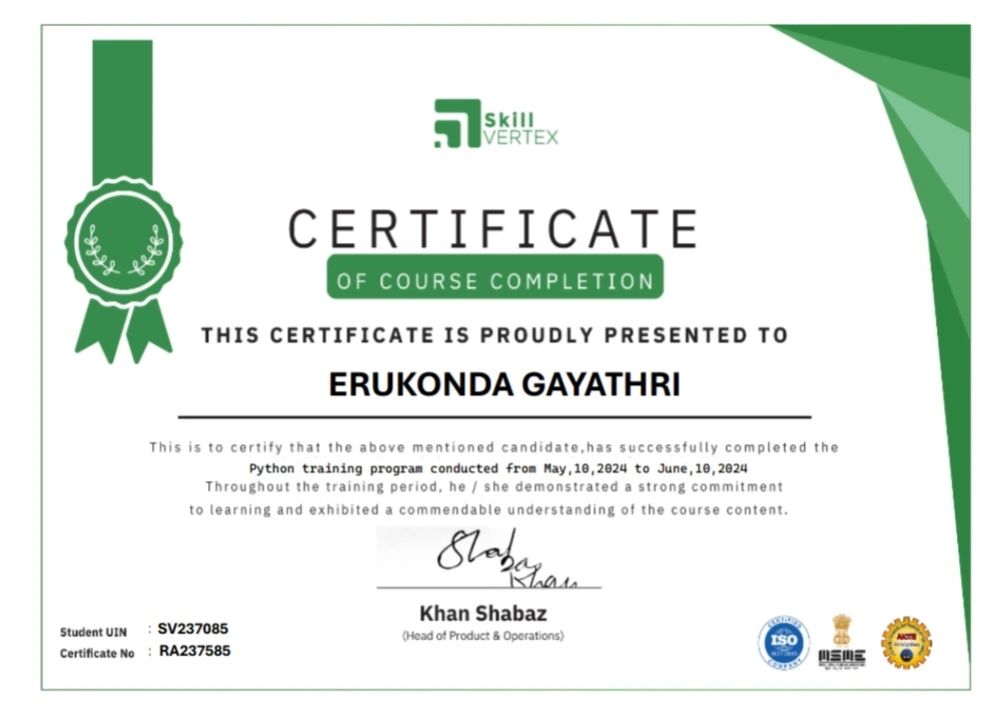 Erukonda Gayathri on LinkedIn: I have successfully completed my python ... Erukonda Gayathri on LinkedIn: I have successfully completed my python ...