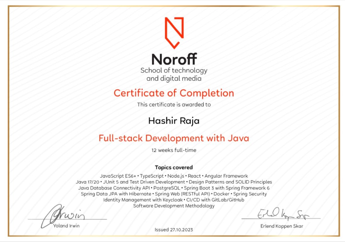 Hashir Raja på LinkedIn: Jeg har nylig fullført et intensivt Java ... Hashir Raja på LinkedIn: Jeg har nylig fullført et intensivt Java ...