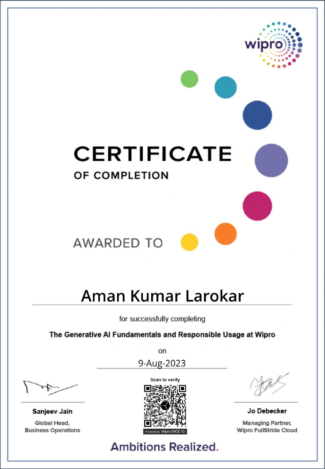 Aman Kumar Larokar on LinkedIn: #wipro #generativeal #certified # ... Aman Kumar Larokar on LinkedIn: #wipro #generativeal #certified # ...