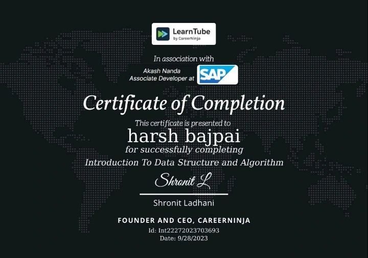 Completed Data Structures and Algorithms course | Harsh Bajpai posted ... Completed Data Structures and Algorithms course | Harsh Bajpai posted ...