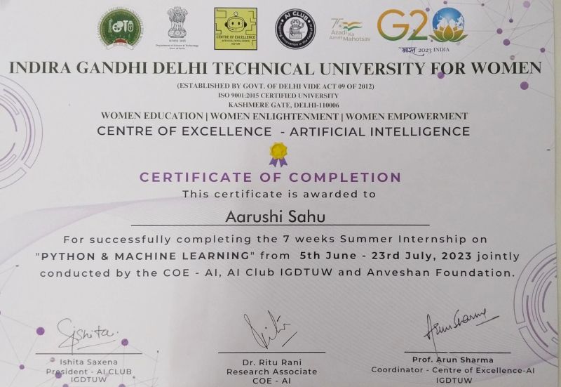 Aarushi Sahu on LinkedIn: #python #machinelearning #internship # ... Aarushi Sahu on LinkedIn: #python #machinelearning #internship # ...