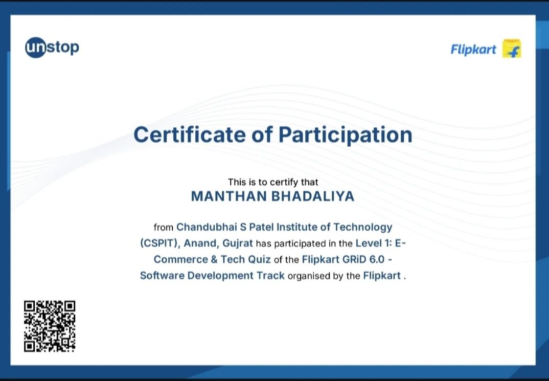 Manthan Bhadaliya on LinkedIn: #flipkartgrid6 #unstop #techinnovation # ... Manthan Bhadaliya on LinkedIn: #flipkartgrid6 #unstop #techinnovation # ...
