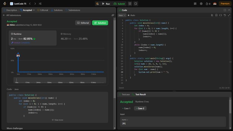 Day 4 of LeetCode challenge: Move Zeroes | Nithin E posted on the topic ... Day 4 of LeetCode challenge: Move Zeroes | Nithin E posted on the topic ...