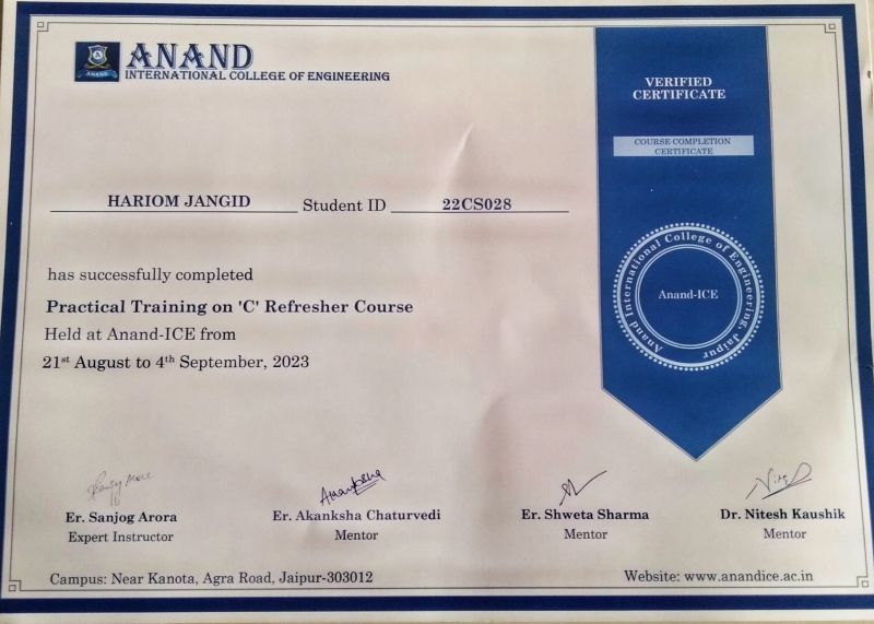 Hariom Jangid on LinkedIn: l have completed training on Hariom Jangid on LinkedIn: l have completed training on