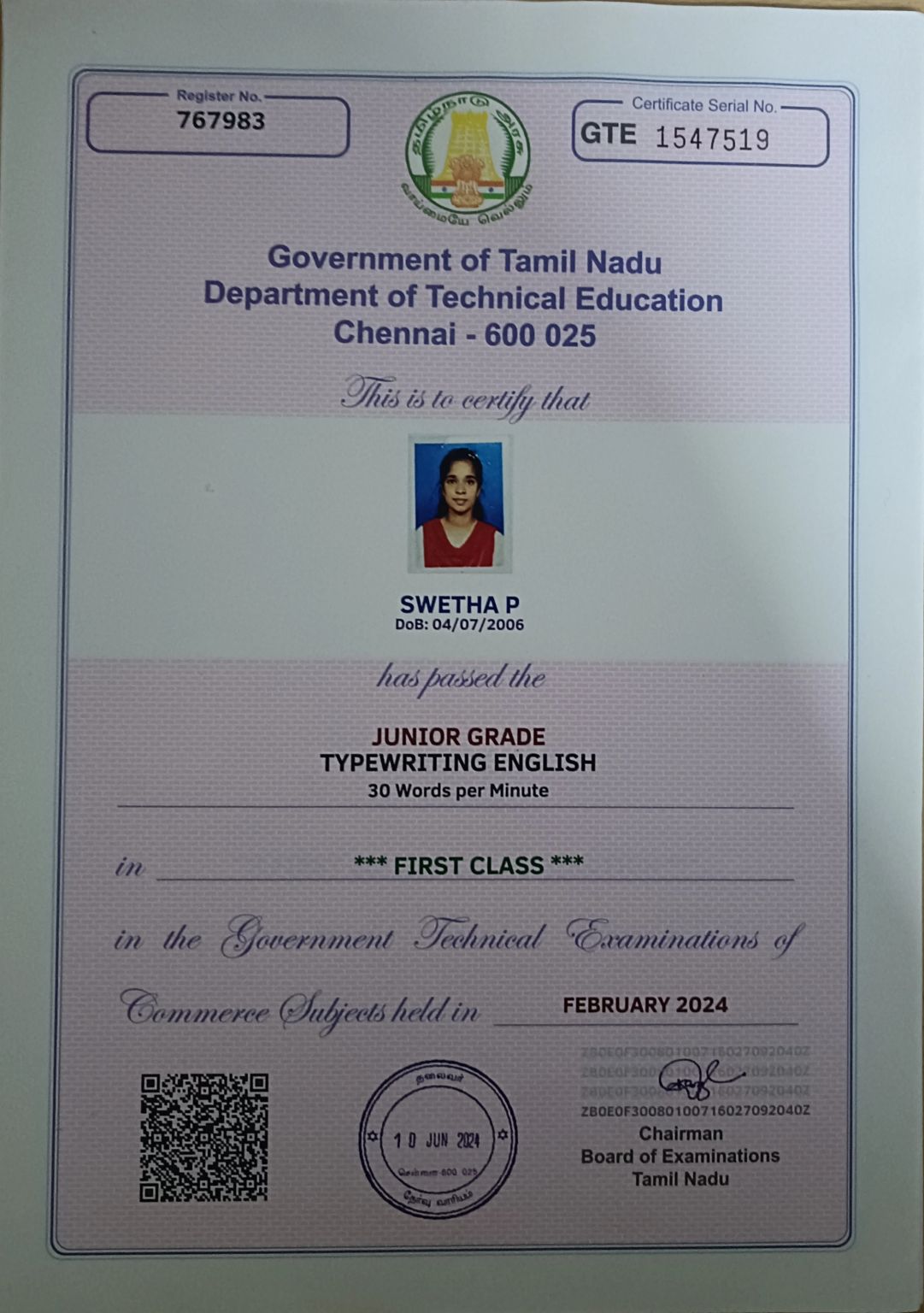 Swetha Palanisamy on LinkedIn: #achievement #typewriting #firstclass # ... Swetha Palanisamy on LinkedIn: #achievement #typewriting #firstclass # ...