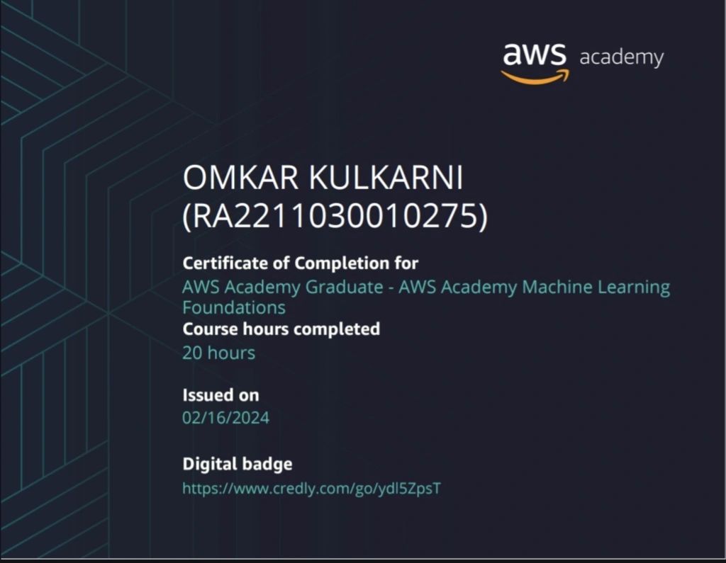 Completed AWS Machine Learning course | Omkar Kulkarni posted on the ... Completed AWS Machine Learning course | Omkar Kulkarni posted on the ...