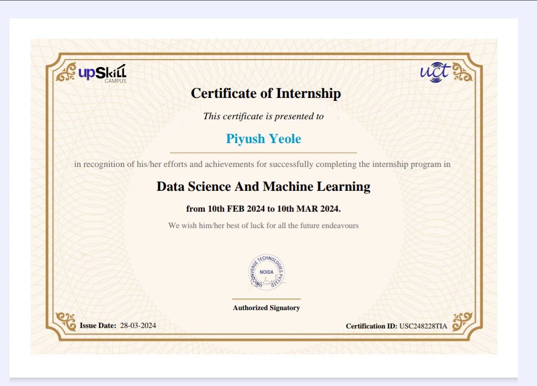 Piyush Yeole on LinkedIn: #datascience #machinelearning #internship # ... Piyush Yeole on LinkedIn: #datascience #machinelearning #internship # ...