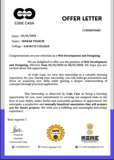 Dinkar Thakur on LinkedIn: #codecasa #internship #webdevelopment Dinkar Thakur on LinkedIn: #codecasa #internship #webdevelopment