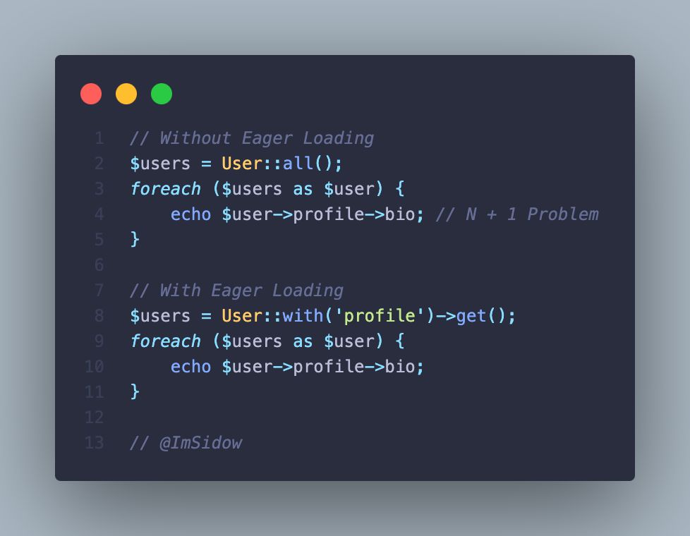 🚀 Laravel Tip: Optimize your database queries with Eager Loading ... 🚀 Laravel Tip: Optimize your database queries with Eager Loading ...