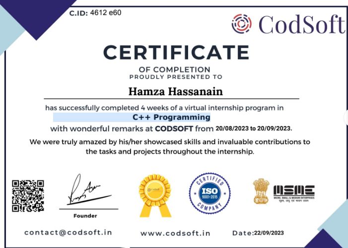 #codsoft #competitiveprogramming #internship #cpp #cip | Hamza Hassanain #codsoft #competitiveprogramming #internship #cpp #cip | Hamza Hassanain