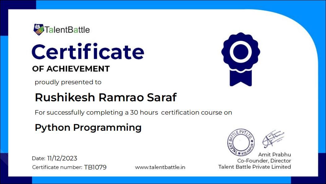 Rushikesh Saraf on LinkedIn: #pythoncertified #codingjourney # ... Rushikesh Saraf on LinkedIn: #pythoncertified #codingjourney # ...