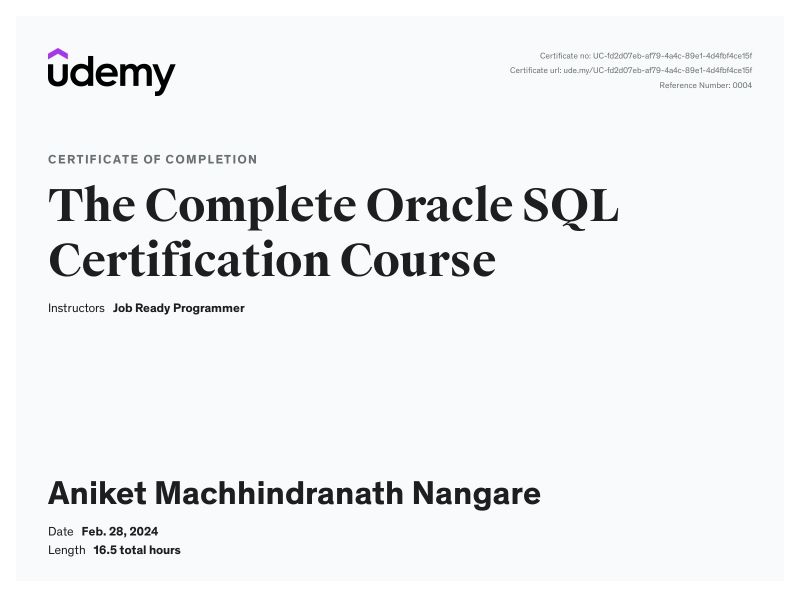 Aniket Nangare on LinkedIn: #sqldeveloper #udemycourses # ... Aniket Nangare on LinkedIn: #sqldeveloper #udemycourses # ...