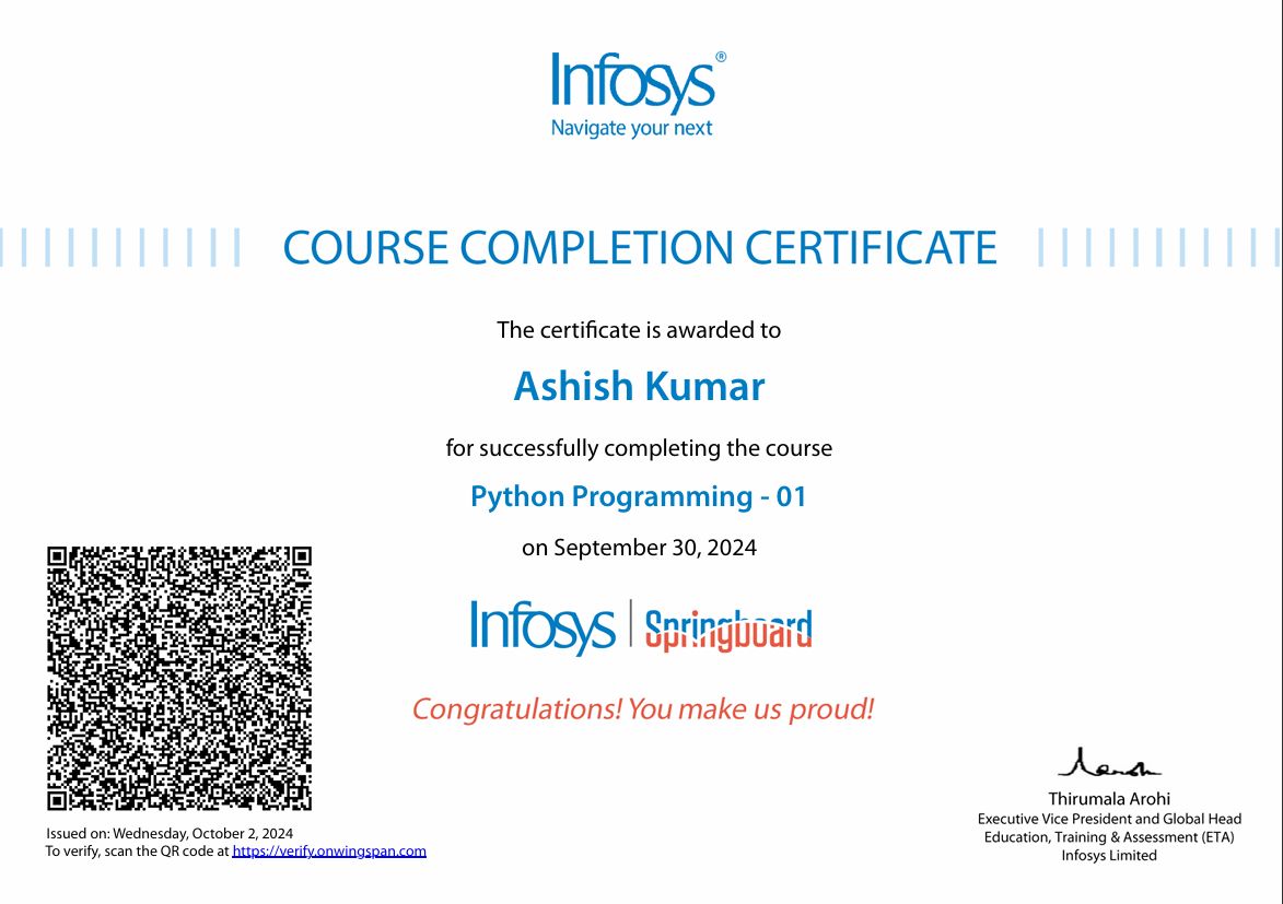 Ashish Kumar on LinkedIn: #python #coding #learning #infosys Ashish Kumar on LinkedIn: #python #coding #learning #infosys