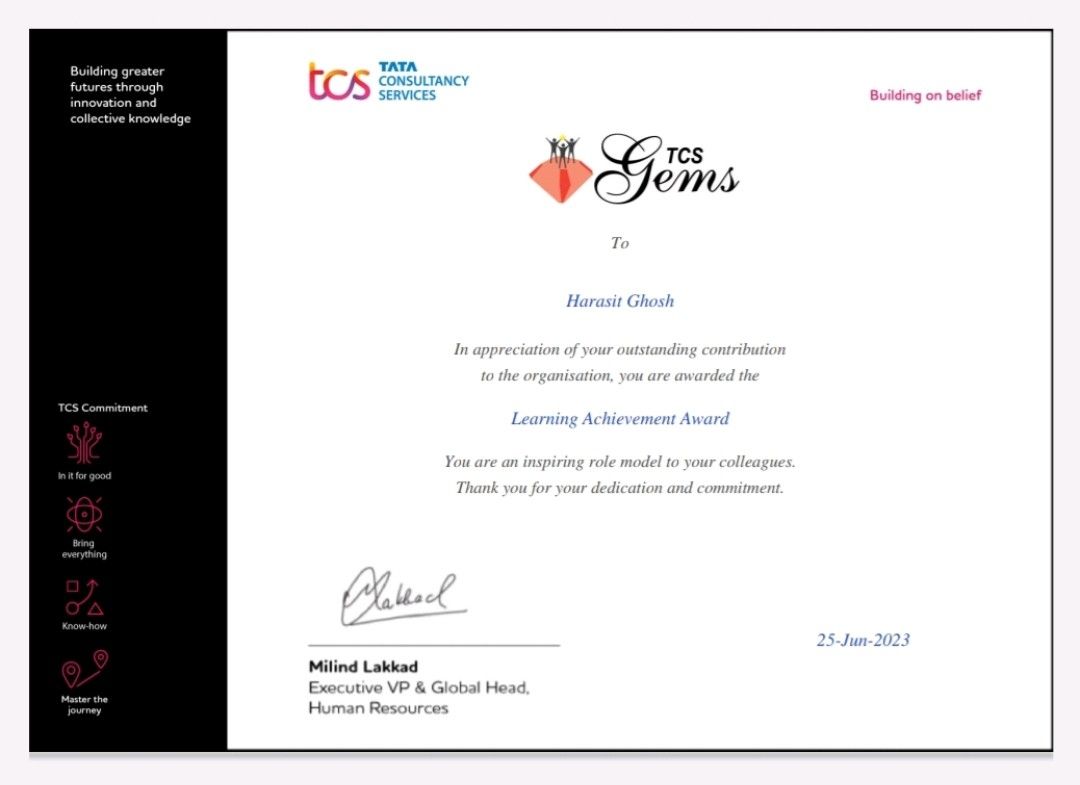 Harasit Ghosh on LinkedIn: #tcs #tcser #tcsgems #learningandgrowing Harasit Ghosh on LinkedIn: #tcs #tcser #tcsgems #learningandgrowing