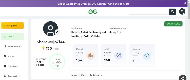 Completed 160 coding questions on GeeksforGeeks | Pratham Bhardwaj ... Completed 160 coding questions on GeeksforGeeks | Pratham Bhardwaj ...