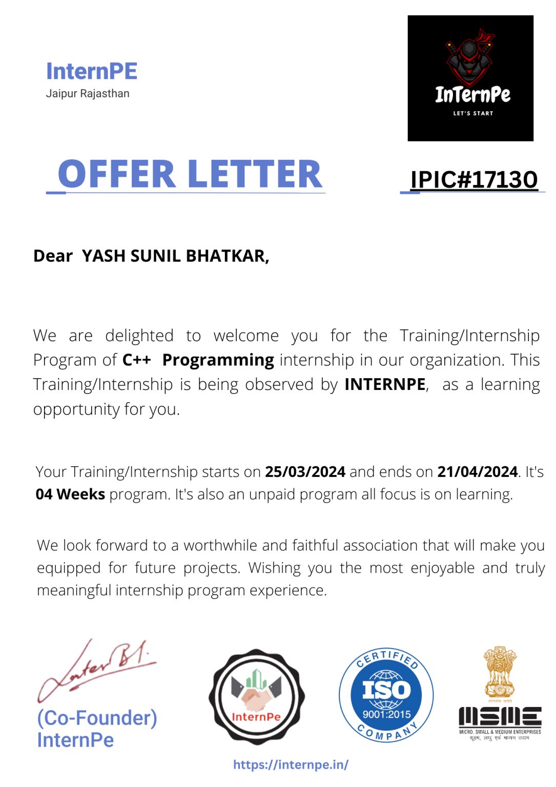 Yash Bhatkar on LinkedIn: #internpe #cplusplus #softwaredevelopment # ... Yash Bhatkar on LinkedIn: #internpe #cplusplus #softwaredevelopment # ...