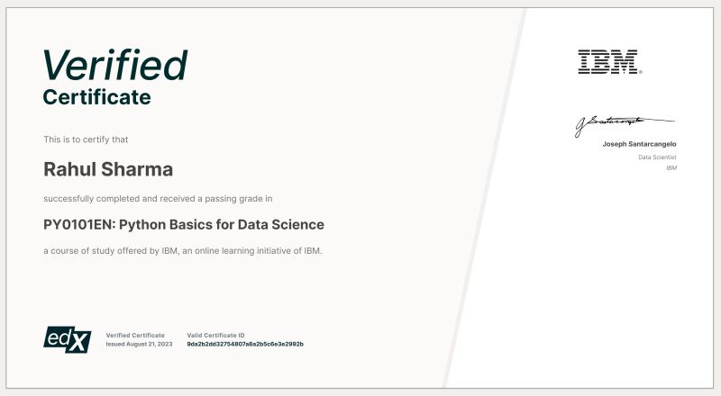 Rahul Sharma on LinkedIn: #pythoncertification #ibm #edx # ... Rahul Sharma on LinkedIn: #pythoncertification #ibm #edx # ...