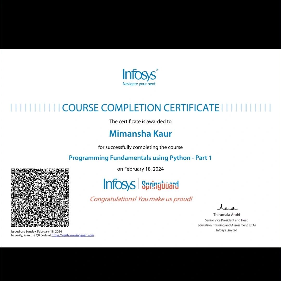 Mimansha Kaur on LinkedIn: #infosysspringboard #infosys # ... Mimansha Kaur on LinkedIn: #infosysspringboard #infosys # ...