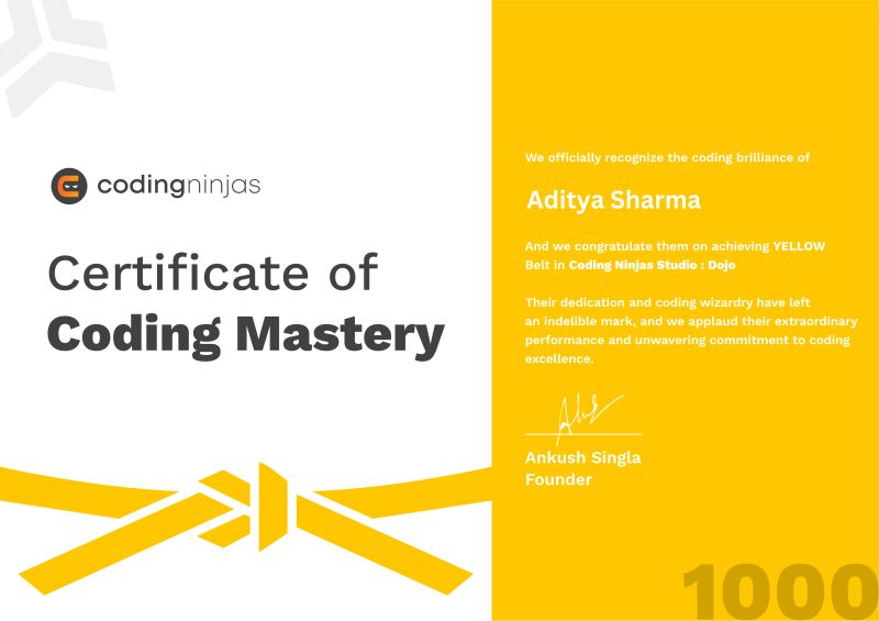 #codingninjas #dojo #yellowbelt #achievementunlocked | Aditya Sharma #codingninjas #dojo #yellowbelt #achievementunlocked | Aditya Sharma
