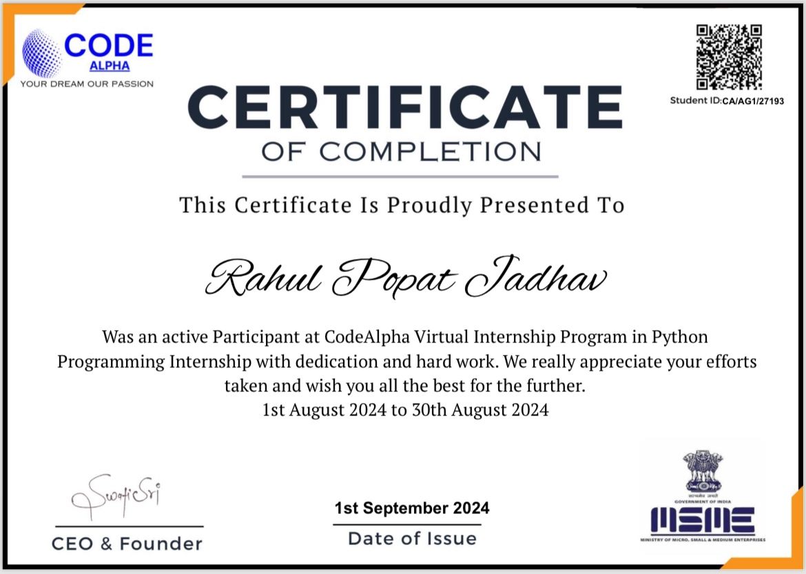 Rahul Jadhav on LinkedIn: #codealpha Rahul Jadhav on LinkedIn: #codealpha