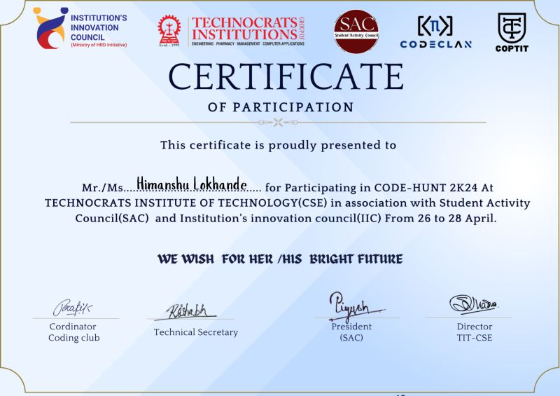 Himanshu Lokhande on LinkedIn: #codehunt2024 #learningjourney # ... Himanshu Lokhande on LinkedIn: #codehunt2024 #learningjourney # ...