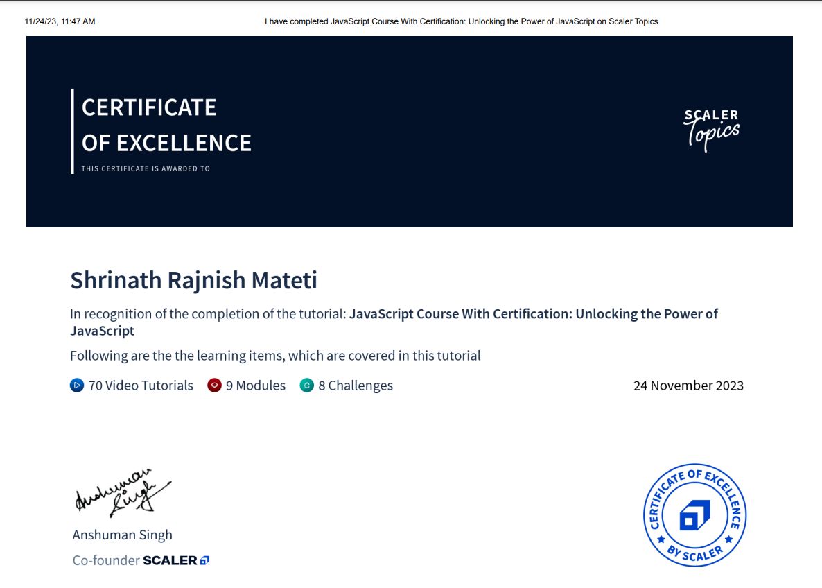 Shrinath Mateti on LinkedIn: This course helped me to learn all ... Shrinath Mateti on LinkedIn: This course helped me to learn all ...