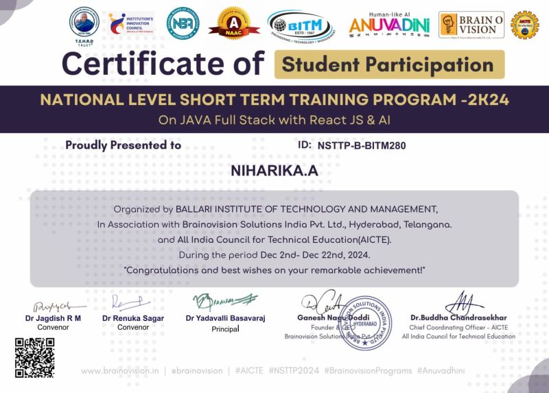#java #reactjs #ai #javafullstack #brainovisionsolutions | Niharika Akkimi #java #reactjs #ai #javafullstack #brainovisionsolutions | Niharika Akkimi
