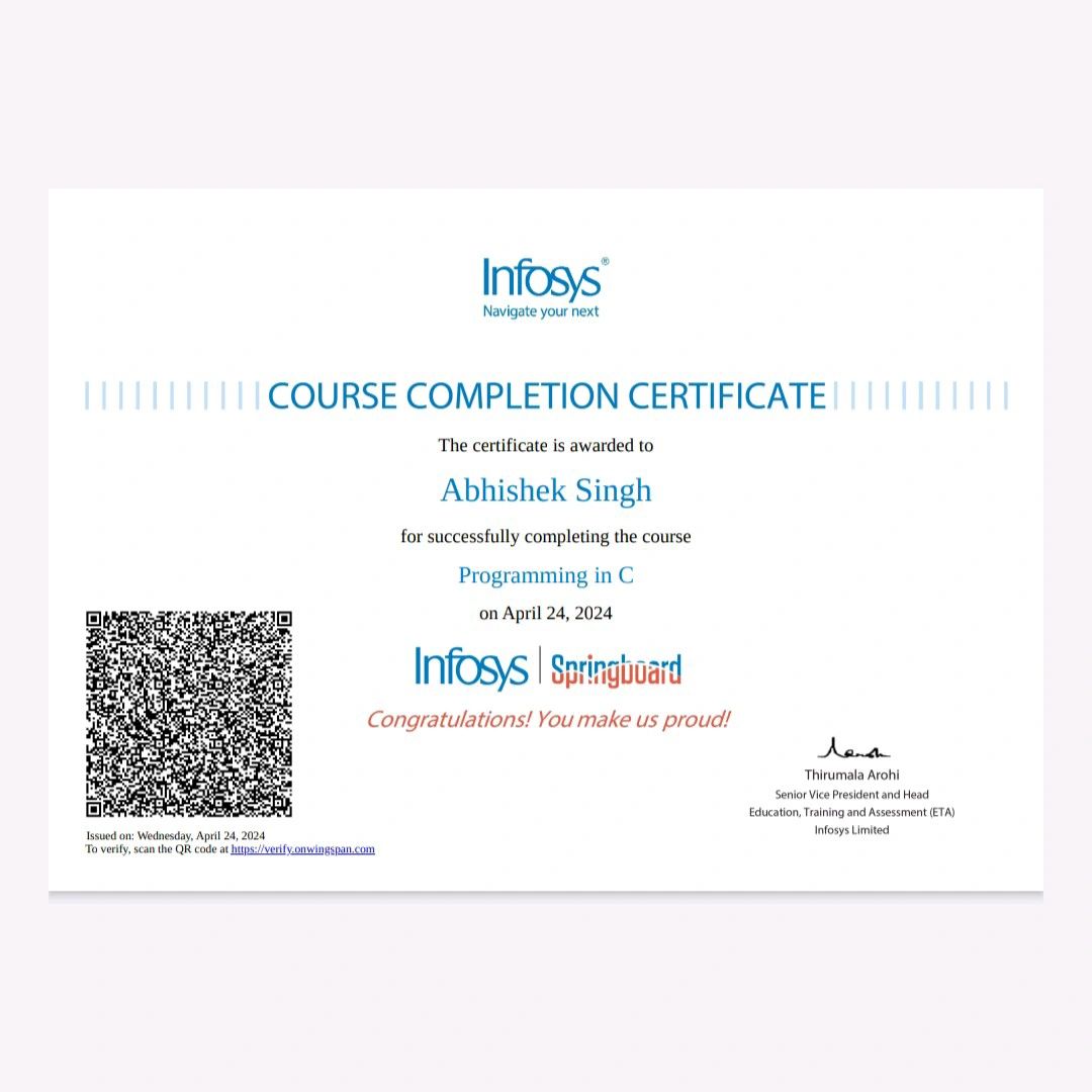 Abhishek Singh on LinkedIn: #cprogramming #infosysspringboard # ... Abhishek Singh on LinkedIn: #cprogramming #infosysspringboard # ...