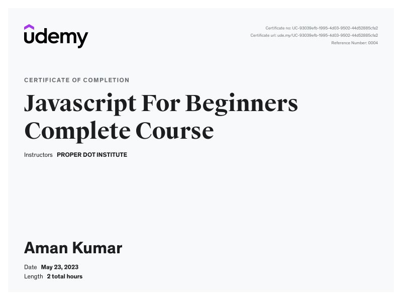 Aman Kumar on LinkedIn: #javascriptcertification #codingmilestone # ... Aman Kumar on LinkedIn: #javascriptcertification #codingmilestone # ...