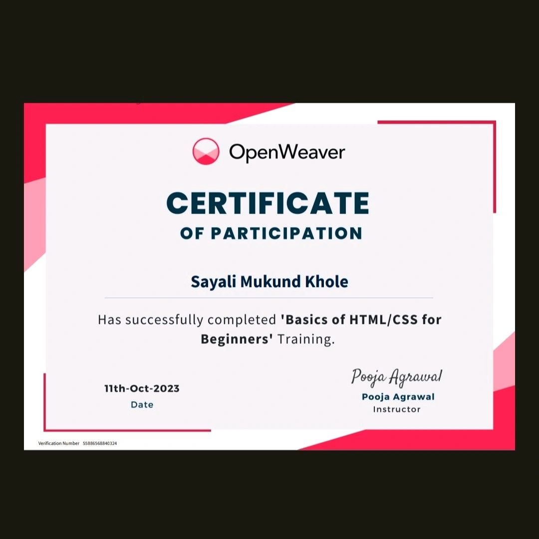 Completed HTML and CSS training by OpenWeaver | Sayali Khole. posted on ... Completed HTML and CSS training by OpenWeaver | Sayali Khole. posted on ...