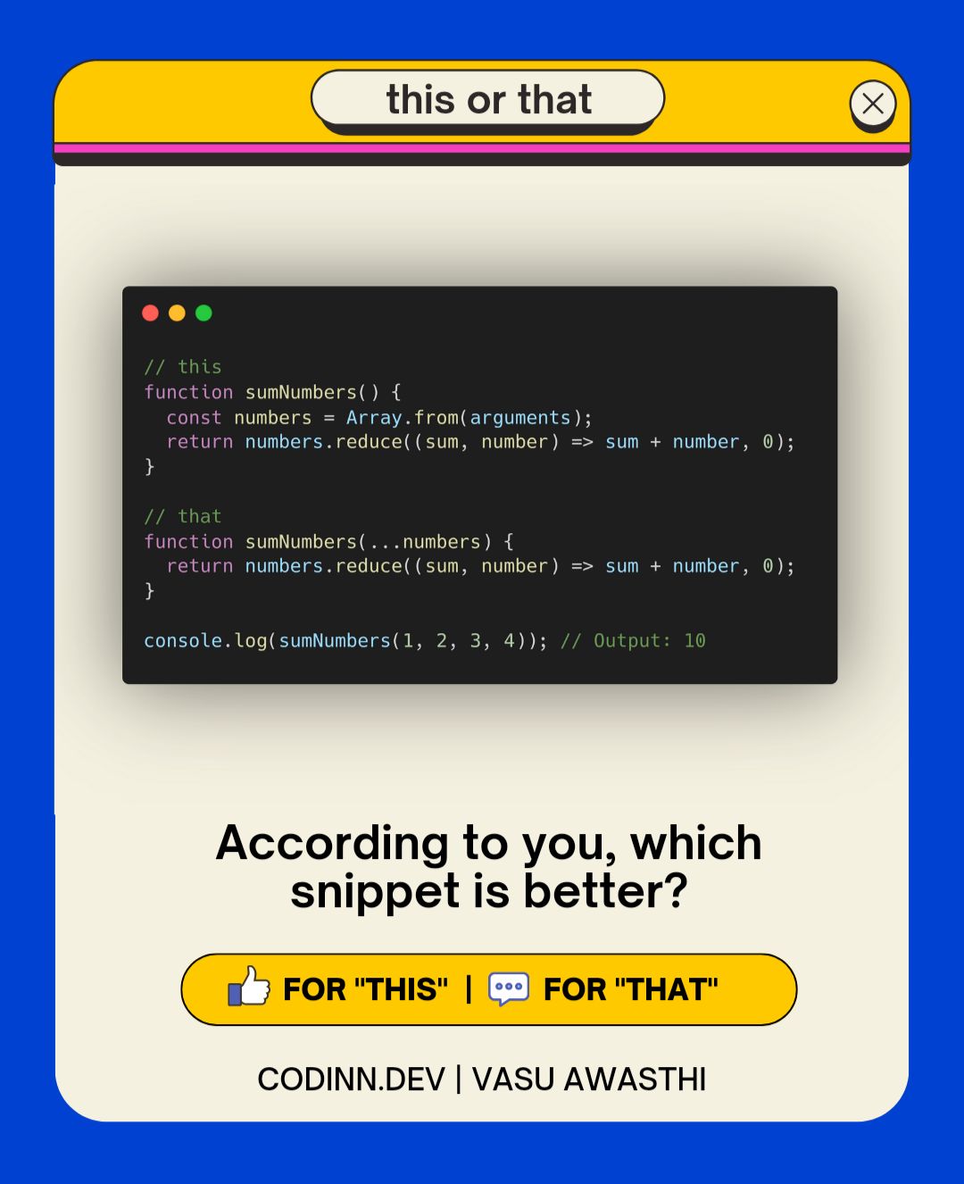 Vasu Awasthi on LinkedIn: #thisorthat #javascript #javascriptdeveloper ... Vasu Awasthi on LinkedIn: #thisorthat #javascript #javascriptdeveloper ...