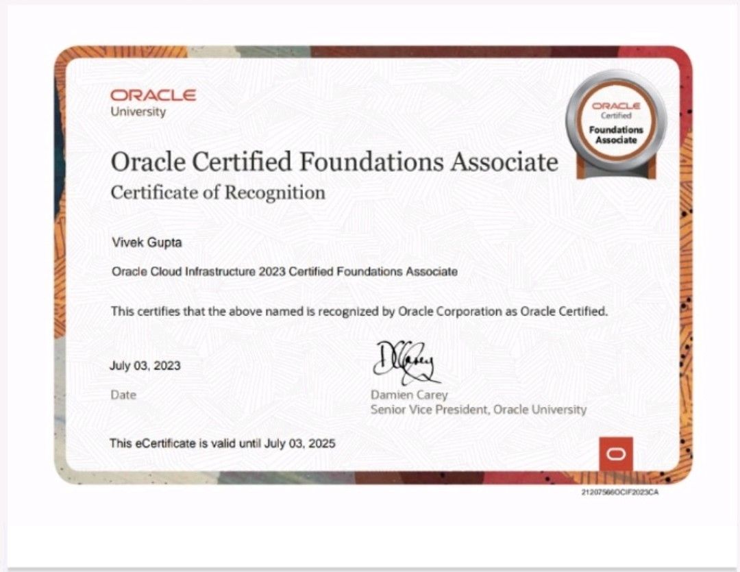 Vivek Gupta on LinkedIn: #oracle #oraclecertified Vivek Gupta on LinkedIn: #oracle #oraclecertified