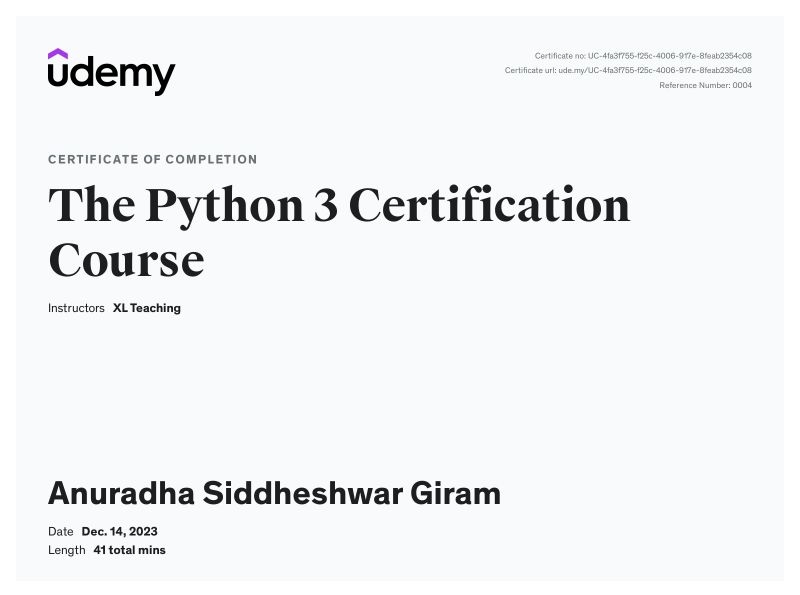 Anuradha Giram on LinkedIn: #pythonprogramming #certification #udemy # ... Anuradha Giram on LinkedIn: #pythonprogramming #certification #udemy # ...