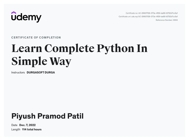Piyush Patil on LinkedIn: PYTHON DONE Piyush Patil on LinkedIn: PYTHON DONE