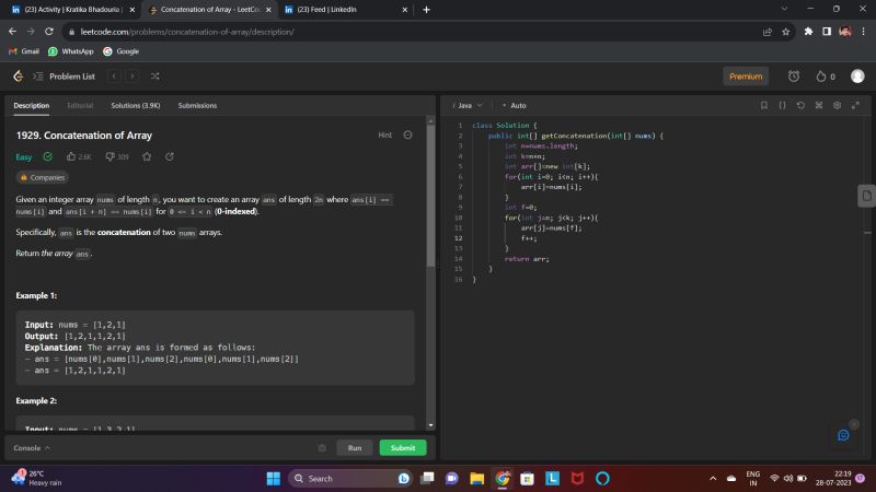 Kritan Jaiswal on LinkedIn: DAY-63/100 Problem-Concatenation of Arrays ... Kritan Jaiswal on LinkedIn: DAY-63/100 Problem-Concatenation of Arrays ...